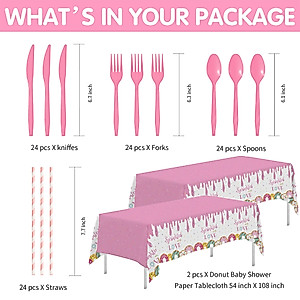 Suhelkit Donut Baby Sprinkle Decorations Tableware Girl - Sprinkled with Love Baby Shower Party Supplies, Paper Plate, Napkin, Cup, Tablecloth, Cutlery, Pink Donut Baby Shower Decorations | 24 Guests