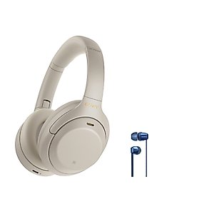 Sony WH-1000XM4 Wireless Noise Cancelling Over-Ear Headphones with Mic (Silver) WI-C100 in-Ear Wireless Headphones Bundle (2 Items)