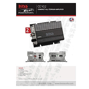 BOSS Audio Systems CE102 2 Channel Car Amplifier - 100 Watts, Full Range, Class A/B, IC (Integrated Circuit)