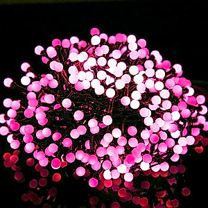 Valentines Day Globe String Lights, Valentines Decor Fairy Lights 8 Modes with Solar Plane&Plug in, 250 LEDs Lights Valentines Decoration Party Bedroom Home Indoor Outdoor(Pink White)