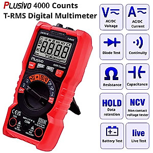 Multimeter 4000 Counts Digital Multimeter TRMS Auto-Ranging AC DC Voltmeter Ohm Volt Amp Tester NCV Live Test; Measures Voltage, Current, Resistance, Continuity with Set of Test Probes, Wire Stripper
