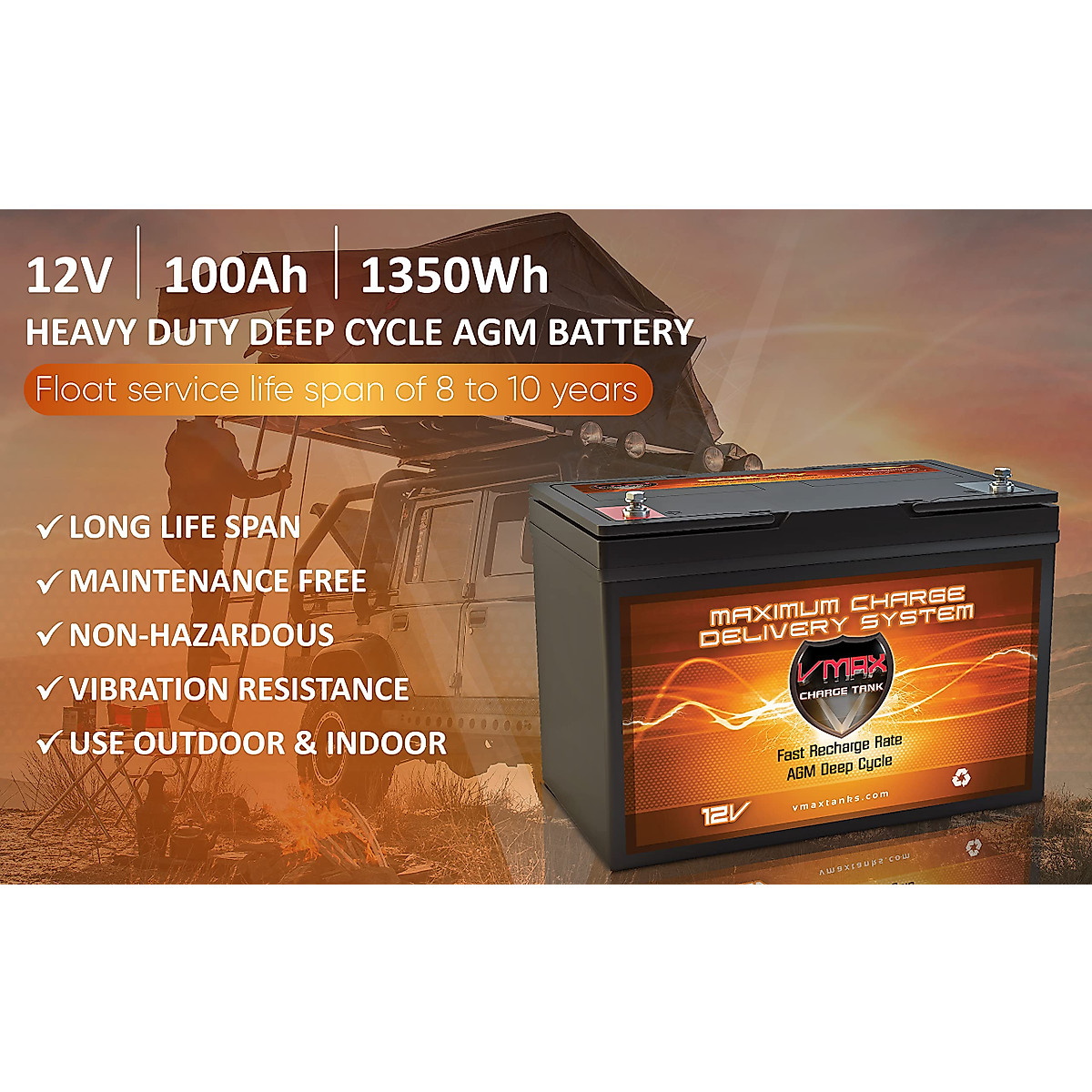 QTY4 VMAX SLR100 AGM deep cycle SLA battery 12 Volt 100Ah ea.(400Ah total) Maintenance free sealed batteries for Use with PV Solar Panels, wind turbine, UPS backup generators and other applications