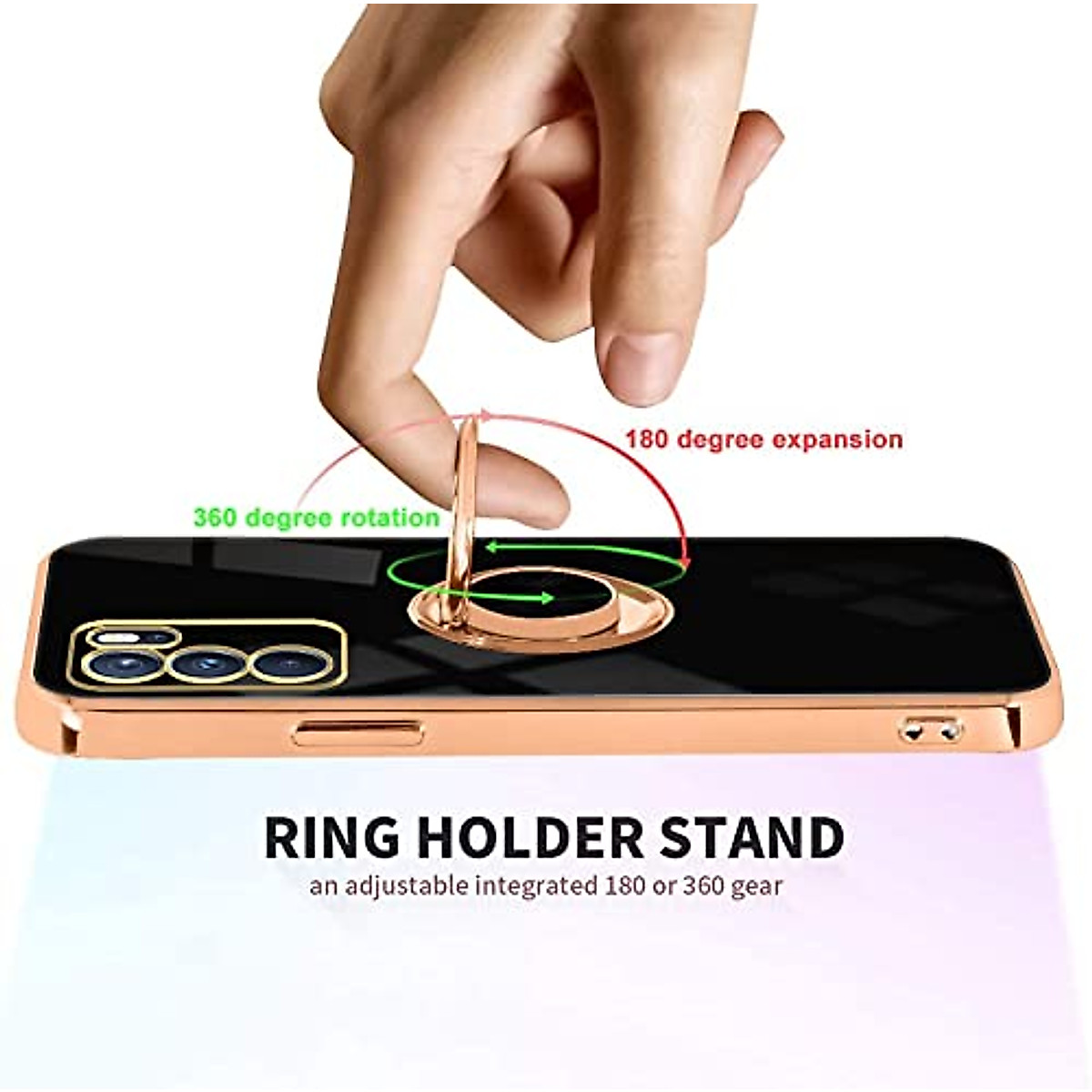 Compatible with Oppo Reno 6 Pro Case Silicone Shockproof Phone Cases for Oppo Reno 6 Pro 5G Anti-Scratch Cute Protective Case with Ring (Black, Oppo Reno 6 Pro 5G)