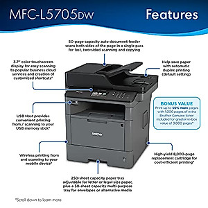 Brother Monochrome Laser All-in-One MFCL5705DW, up to 1,000 Extra Pages of Additional Toner Included in Box‡