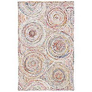 SAFAVIEH Cape Cod Collection Accent Rug - 2' x 3', Beige & Multi, Handmade Boho Braided Circles Jute & Cotton, Ideal for High Traffic Areas in Entryway, Living Room, Bedroom (CAP203B)