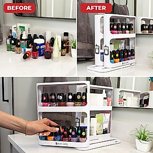 Cabinet Caddy (White) | Pull-and-Rotate Spice Rack Organizer | 2 Double-Decker Shelves | Modular Design | Non-Skid Base | Stores Prescriptions, Essential Oils | 10.8"H x 5.75"W x 10.8"D