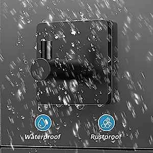 HITSLAM Adhesive Hooks Heavy Duty Self Adhesive Towel Hooks, Stick on Wall Hooks for Hanging Towels, Waterproof 304 Stainless Steel Shower Hooks for Bathroom, Towel Hanger Matte Black 4 Packs