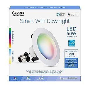 Feit Electric 4 Inch Smart Recessed Light, Color Changing and Tunable White, 2.4GHz WiFi Retrofit LED Downlight E26 Base, No Hub, Works with Alexa and Google, Dimmable 50W Equi, CRI90, LEDR4/RGBW/AG