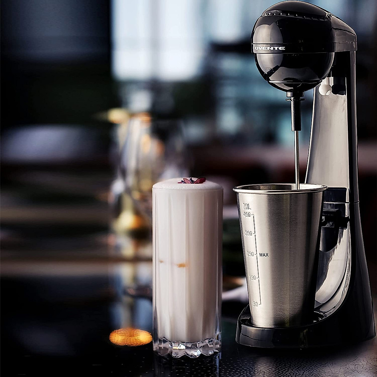 OVENTE Classic Milkshake Maker Machine 2 Speed with 15.2 Oz Stainless Steel Mixing Cup, Compact & Easy Clean Drink Mixer Blender for Malted Milk, Soft Ice Cream, and Protein Shakes, Black MS2070B