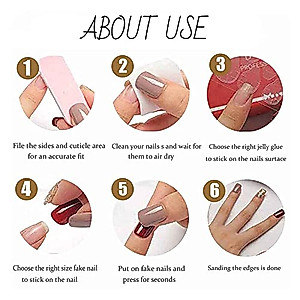 Hkanlre Press on Nails Coffin Fake Nails French Acrylic Long False Nails for Women and Girls 24PCS (P-style-23)