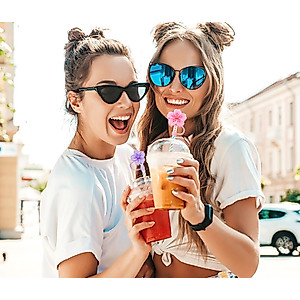 BTYHAOS Silicone Straw Cover Cap for Stanley Cup, Straw Topper Compatible with 10mm 30&40 Oz Stanley Tumbler, Dust-Proof Reusable Straw Tips Lids (Purple Flower 3pc)