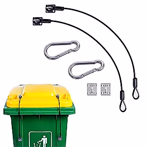ZWIN 2PCS Trash Can Lid Lock Outdoor for Animals, Metal Garbage Can Lid Lock Strap, Bear Proof Trash Can Strap for Animals, Dogs, Squirrels Etc, Durable Wire Rope Lock Kit for Any Size Trash Can