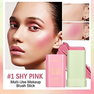 Multi-Use Makeup Blush Stick,Cream Blush Stick,Waterproof Natural Nude,Monochromatic Blush Beauty Wand for Cheek and Lip Tint(Shy Pink)
