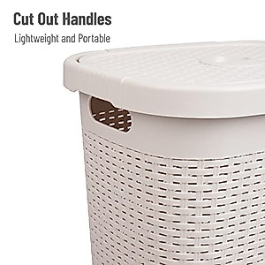 Mind Reader Basket Collection, Slim Laundry Hamper, 50 Liter (15kg/33lbs) Capacity, Cut Out Handles, Attached Hinged Lid, Ventilated, Set of 2, 17.65"L x 13.75"W x 21"H, Ivory