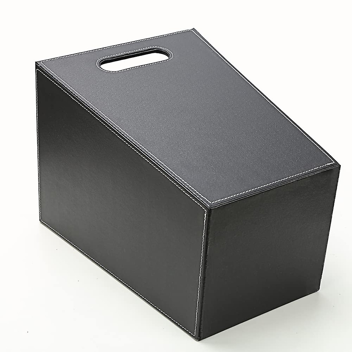 KINGFOM Classic Pu Leather Trash Can Wastebasket, Garbage Container Bin with Handles for Bathrooms, Powder Rooms, Kitchens, Home, Office and and High Class Hotel Square Black