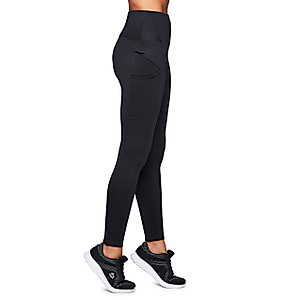 Avalanche Women's Full Length Zipper Pocket Hiking Fleece Lined Legging Black 4Pkt L