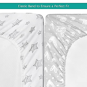 Waterproof Changing Pad Cover 2 Pack, 100% Cotton Change Table Cover Sheets, Ultra Soft, Unisex White Grey Star Print