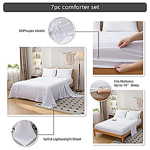 JANZAA 7 Piece Emerald Comforter for Queen Size Bed in a Bag Queen Comforter Set with Sheets Pillow Cases Pillow Shams Fitted Sheet Flat Sheet Microfiber Bed Set Soft Bedding Set All Season