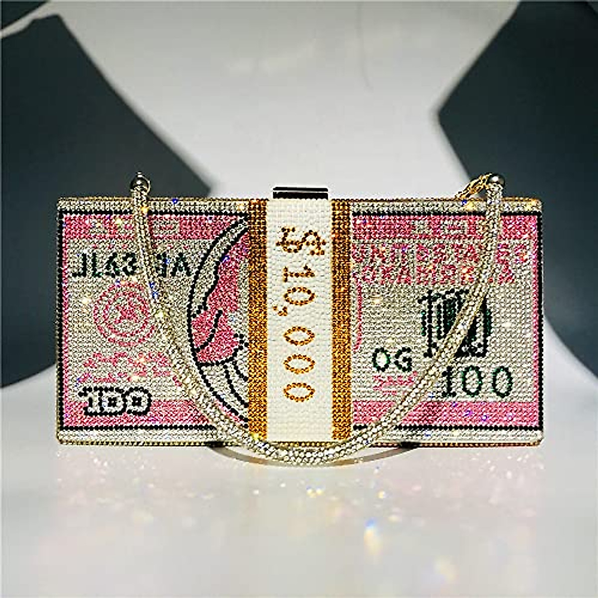 N++A Ladies Chocolate Dollar Evening Bags Shiny Rhinestone Clutch Women Money Purses and Handbags Rhinestone Handbags Wedding Dinner Bag (dollar pink)