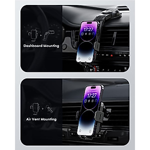 Wireless Car Charger, ZEEHOO DUOXX Dual Coils 15W Fast Charging Auto-Clamping Car Mount, Dashboard, Vent Charging Phone Holder Smart Sensor Cradle for iPhone 15 14 13 12, S23 Ultra, Z Flip4 3, etc