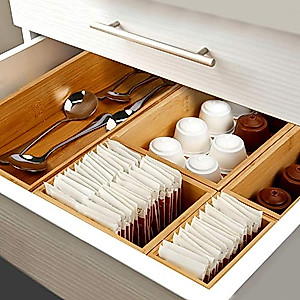 Secura Kitchen Drawer Utensil Organizer Box Set 5 Pack, Bamboo Utensil Holder Cutlery Makeup Silverware Jewelry Flatware Organization Tray for Kitchen, Bathroom, Office and Living Room