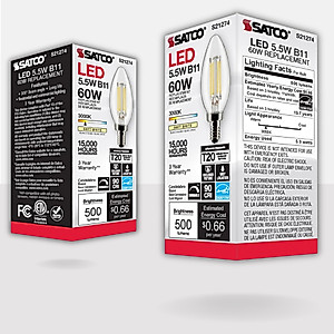 Satco S21274 5.5 Watt B11 LED Bulb - 3000K - 120 Volt (2 Pack)