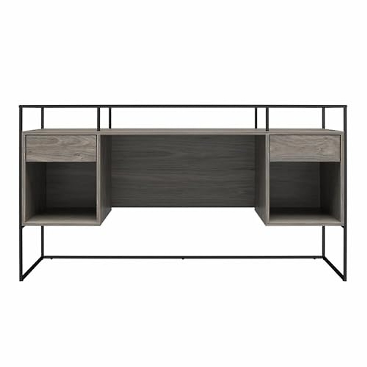 Ameriwood Home Camley Modern 2-Drawer Desk with Fluted Glass Top, Gray Oak