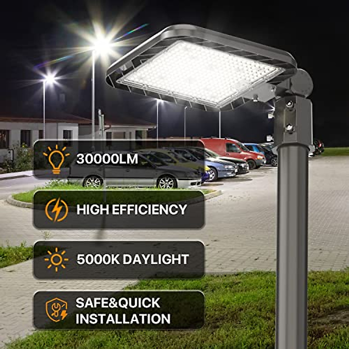 Demilare Led Parking Lot Light 200W, 30000 lm Street Lights, Slip Fitter Mount Parking Lot Lights, Dusk to Dawn Photocell Area Light, IP65 Waterproof Shoebox Light for Parking Lot, Gym, Road