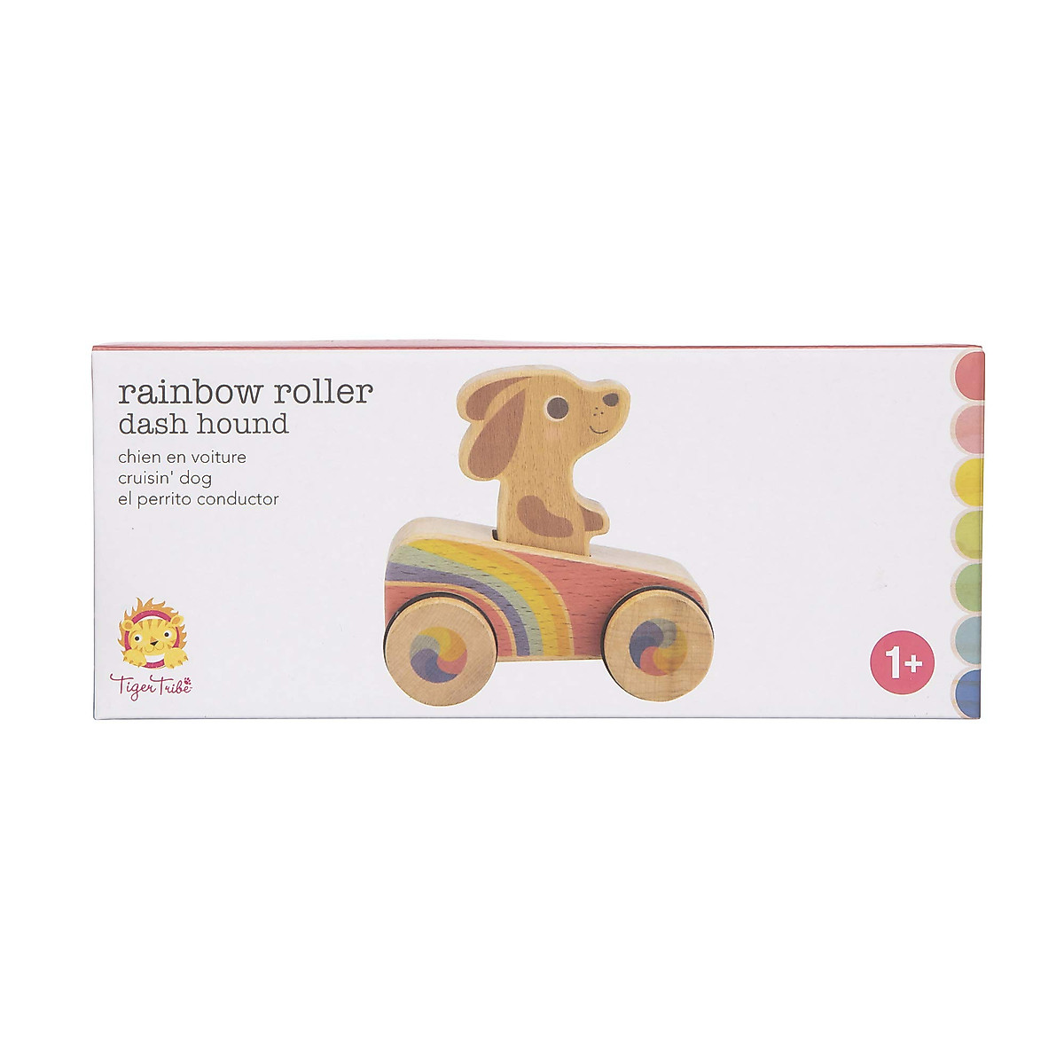 Tiger Tribe Rainbow Roller Dash Hound Rolling Wooden Car with Soft Grip Wheels - Ages 12 mo+ - 91002