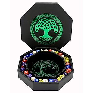Luck Lab 8 Inch Dice Tray – Green - with Lid and Dice Staging Area for RPG Table Top Gaming- Tree of Life Design