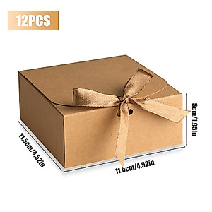 AIEX 12 Pcs Gift Boxes with Lids, 4.5" x4.5"x2" Present Boxes Square Gift Box with Champagne Wrap Ribbons, Gift Wrap Boxes for Birthday Wedding Party Christmas Chocolate Candy (Brown)