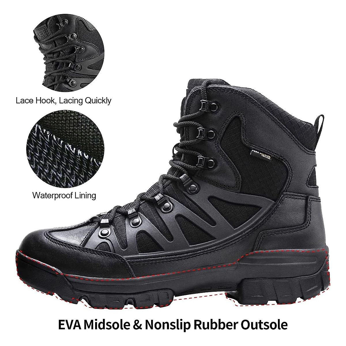 FREE SOLDIER Outdoor Men's Tactical Military Combat Ankle Boots Water Resistant Lightweight Mid Hiking Boots(Black7)