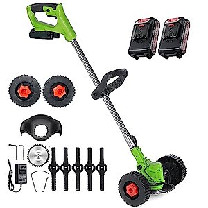 Cordless Lawn Trimmer Weed Wacker,24V 2.0Ah Li-Ion Battery Powered Grass Trimmer Lawn Edger with Cutting Blade,Lightweight Grass Trimmer Adjustable Height Weed Eater Tool for Garden and Yard