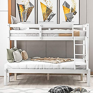 Twin Over Full Bunk Bed with Ladder & Safety Guard Rails,Solid Wood Bunk Beds for Dorm,Bedroom,Guest Room, Can Be Separated Into Twin/Full Size Bed