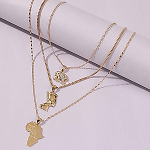 ACEDRE Africa Map Choker Necklace Crystal Elephant Layered Pendant Necklace Chains Gold Gothic Egyptian Queen Beach Adjustable Jewelry Dainty Accessory for Women