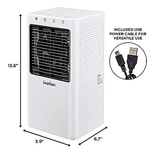 Ivation Personal Mini Air Cooler, Portable USB-Powered Desktop Evaporative Swamp Cooler Fan Humidifier with 2-Speed Fan, 5-Hour Cooling for Home, Office Desktop or Car Up to 21 Sq/Ft