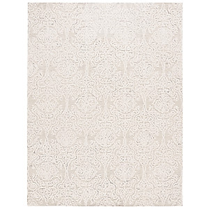SAFAVIEH Blossom Collection Area Rug - 8' x 10', Silver & Ivory, Handmade Wool, Ideal for High Traffic Areas in Living Room, Bedroom (BLM112G)