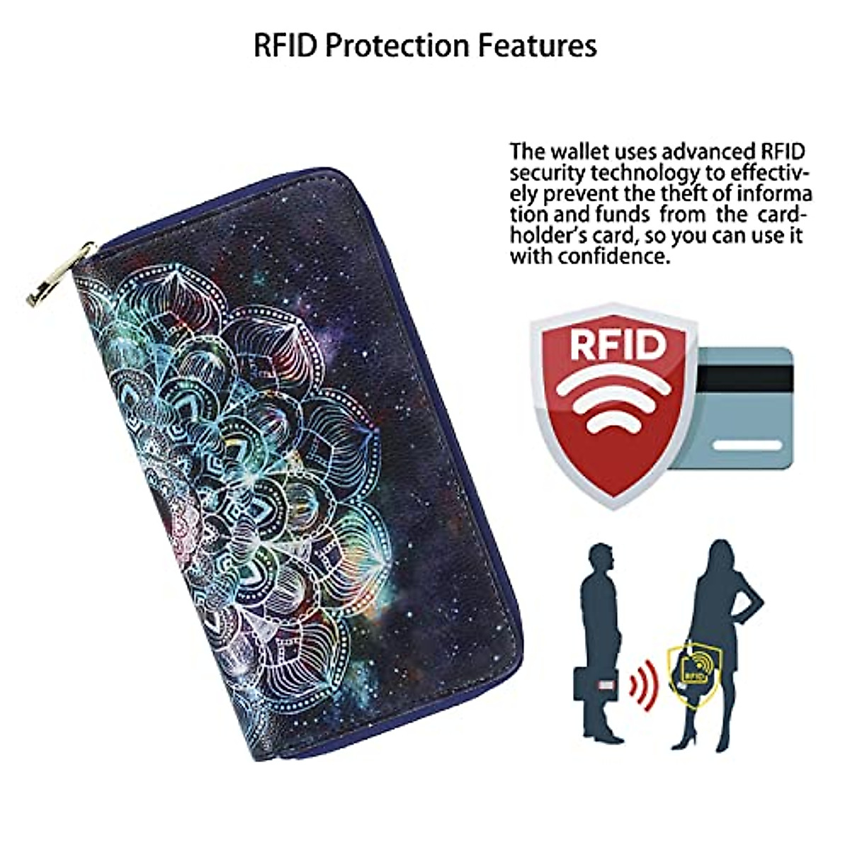 ENYISDAN Women's Large Capacity Leather RFID Wallet,Put Card Holder Phone,Sunflower Zip Purse Clutch for Travel Work (Nebula)