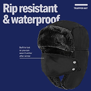 LUTHER PIKE SEATTLE Winter Trapper Hat - Russian Style Ushanka, Face Mask Hats for Men & Women - Ear Flaps, Chin Strap, Windproof Ski Mask - Covers Full Face, Hunting, Snowboarding Accessories Black