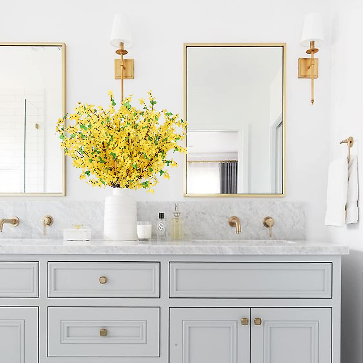 AILANDA 4 Bunches Artificial Flowers Outdoor Fake Plants Eucalyptus UV Resistant Faux Plastic Greenery with Purple Silk Rose Floral Arrangement for Home Garden Party Wedding Decoration