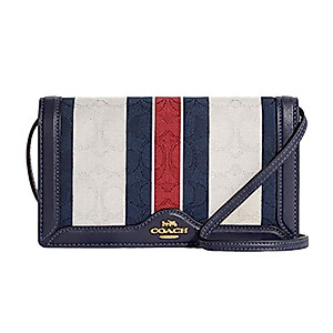 COACH Anna Foldover Clutch Crossbody Bag In Signature Jacquard With Stripes (Gold/Chalk Multi)