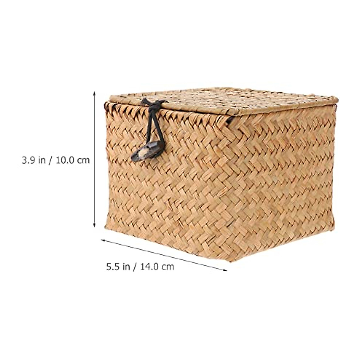 IMIKEYA Seaweed Baskets with Lids: Woven Baskets Seagrass Storage Woven Basket Straw Rattan Storage Basket Hand-Woven Storage Basket Bin Container Organizer for Shelf Desktop 4 inch