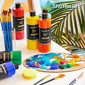 Shuttle Art Acrylic Paint, 12 Colors Acrylic Paint Large Bottle Set, 473ml/16oz Each, Rich Pigments, High Viscosity, Bulk Paint for Artists, Beginners and Kids on Rocks Crafts Canvas Wood Ceramic
