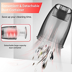 DEKOPRO Car Vacuum Cleaner, Portable & Handheld Cordless Mini Car Vacuum with Powerful Suction Three-Layer HEPA Filter Multiple Accessories for Car Home All-Round Deep Cleaning