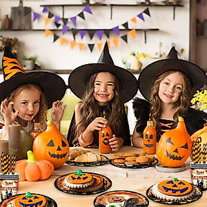 Avezano 192 Pcs Halloween Paper Plates and Napkins Happy Halloween Tableware Scary Moon Night Halloween Birthday Baby Shower Party Decorations Serve 24 (Orange)