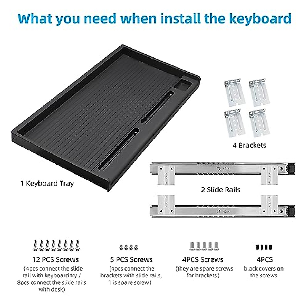 TOOCUST Under Desk Keyboard Tray, 20.3" Wx10.5 D Sturdy Key Board Tray Under Desk Slide with Pen Tray, Desk Extender with Pen Holder,Black