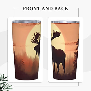Dujiea 20oz Tumbler With Lid And Straw, Wild Moose Nature Landscape Vacuum Insulated Iced Coffee Mug Reusable Travel Cup Stainless Steel Water Bottle