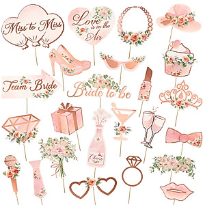 Zonon 24 Pieces Bridal Photo Booth Props, Bridal Shower Props, Wedding Photo Booth Gold Foiled Floral Photo Props for Bridesmaid Bachelorette Party Wedding Supplies