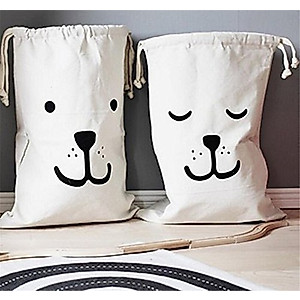 Cuteboom Canvas Laundry bag Household Drawstring Organizers Space Saver Container Storage Sorting Bags (Smiling Dog)