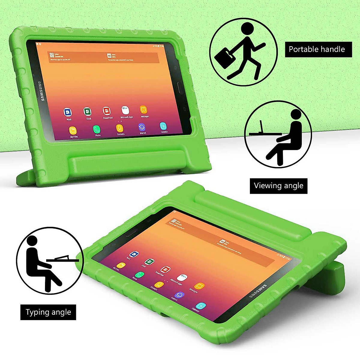 Viahoo Case for Samsung Galaxy Tab A 8.0 Tablet 2017 Release Models SM-T380/SM-T385 Kid-Proof & Shockproof Sturdy Foam Cover Lightweight Durable Case, Green